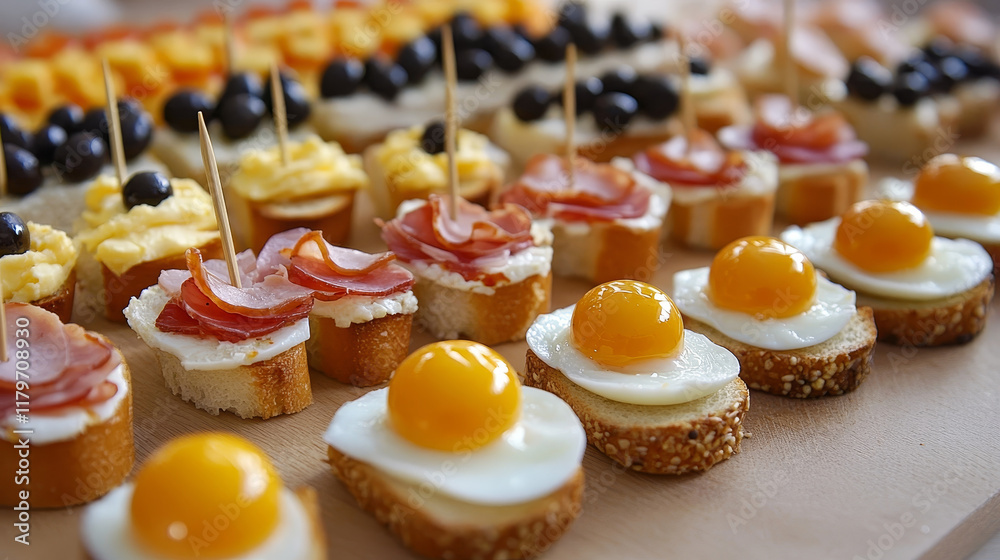 Finger food for buffet menu - canape appetizer and bruschetta with ham ...