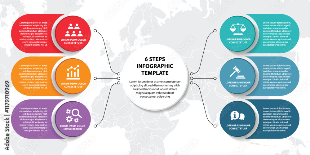 6 steps infographic template with 6 options. Flowchart that can be used ...