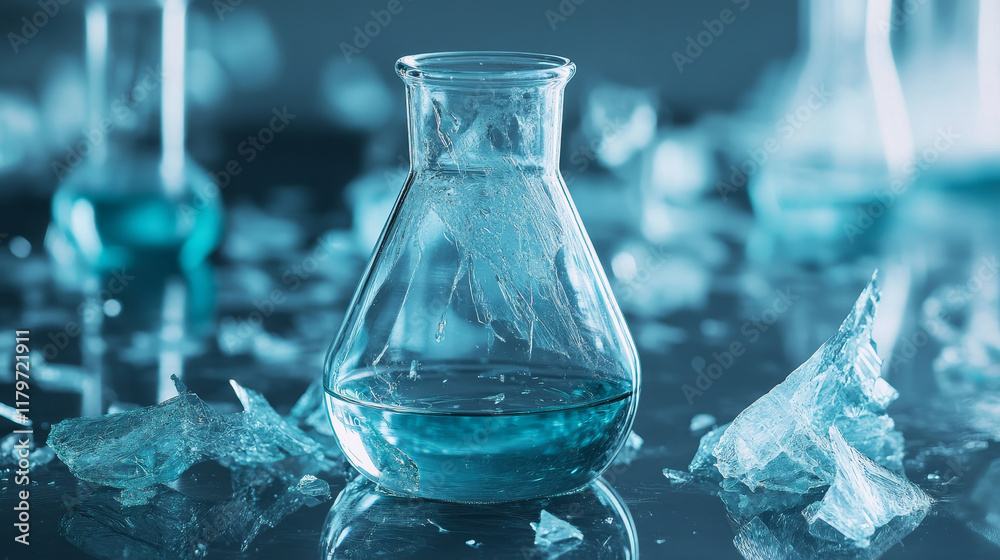 Broken laboratory glassware set isolated on transparent background ...