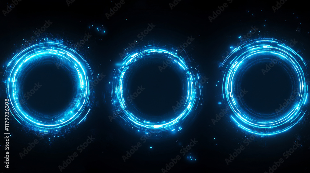Futuristic tech game ui frames with glowing neon blue line on black ...