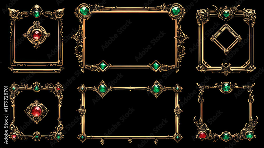 Game frame vector set, avatar UI fantasy RPG gold border, medieval ...