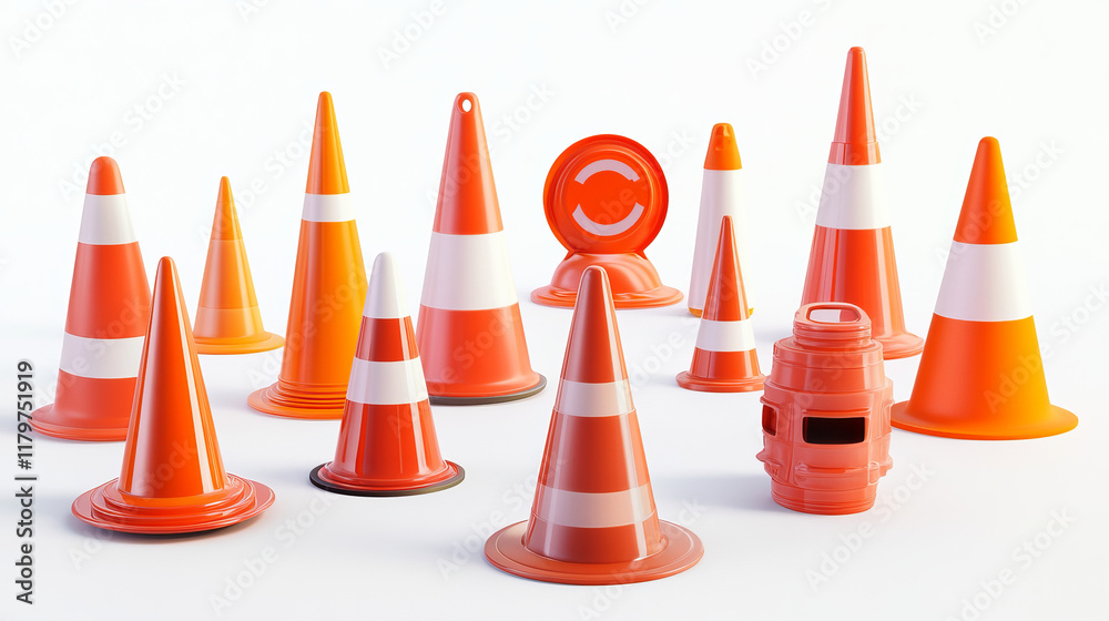 Traffic cone mockups set isolated on white background. Vector realistic ...