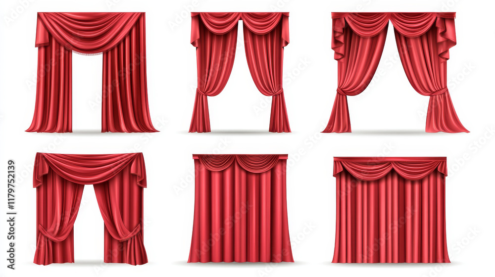 Red theater stage curtains set isolated on transparent background ...