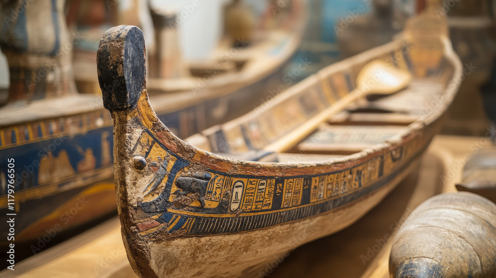 Ancient Egypt wooden boat with paddle for sun god trip cartoon vector ...