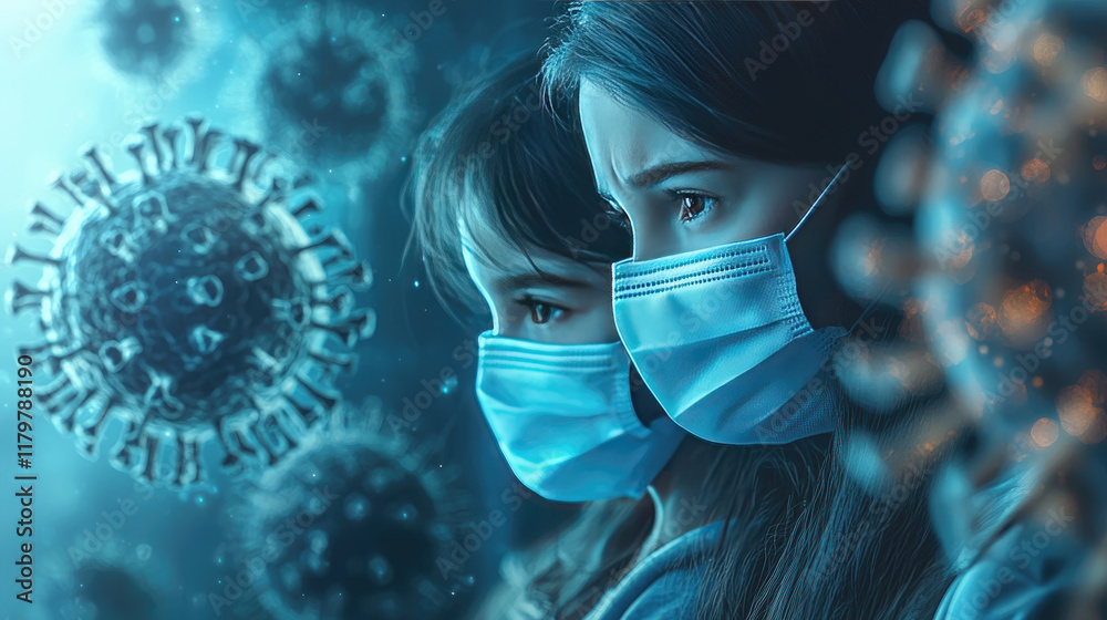 Foto de Stock Groups of children wear face masks as a precaution ...