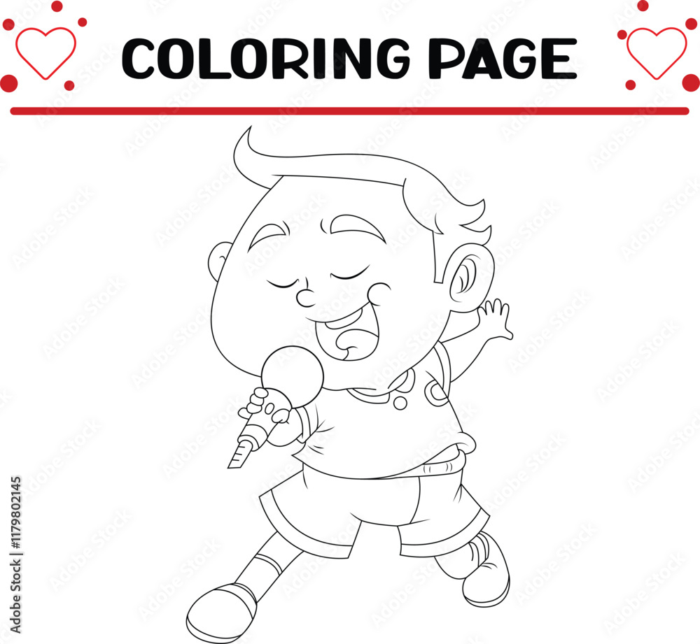 Vector de Stock singer boy is singing song with big mic coloring page ...