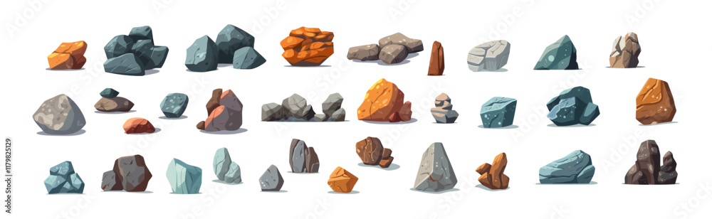 An illustrated collection of different rocks and stones in various ...