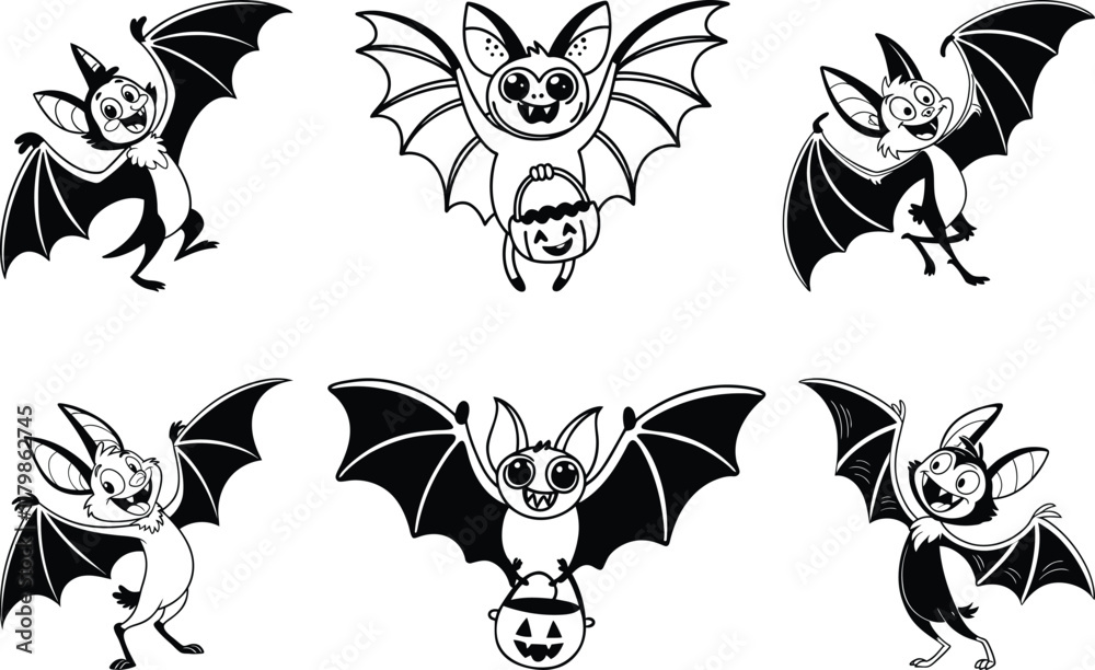 Cartoon bat with a big smile on its face set vector, Cartoon bat ...