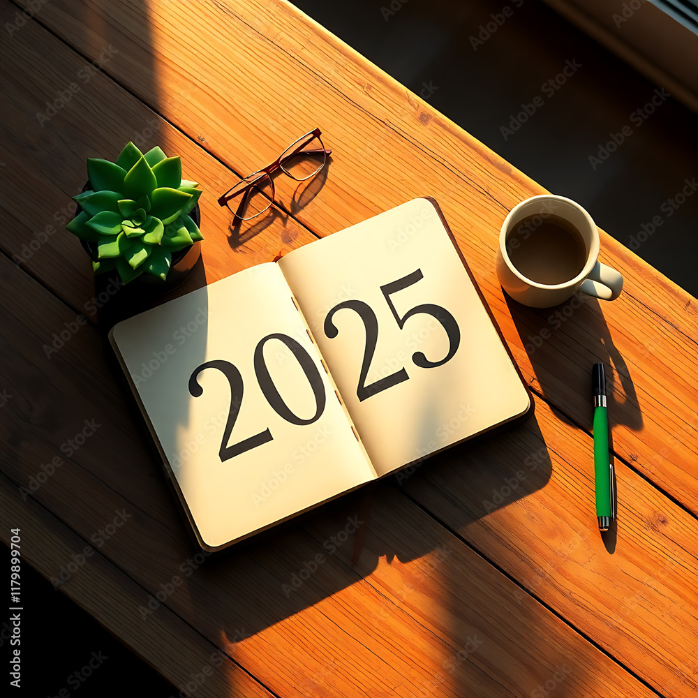 New year resolutions 2025 on desk. 2025 resolutions list with notebook ...