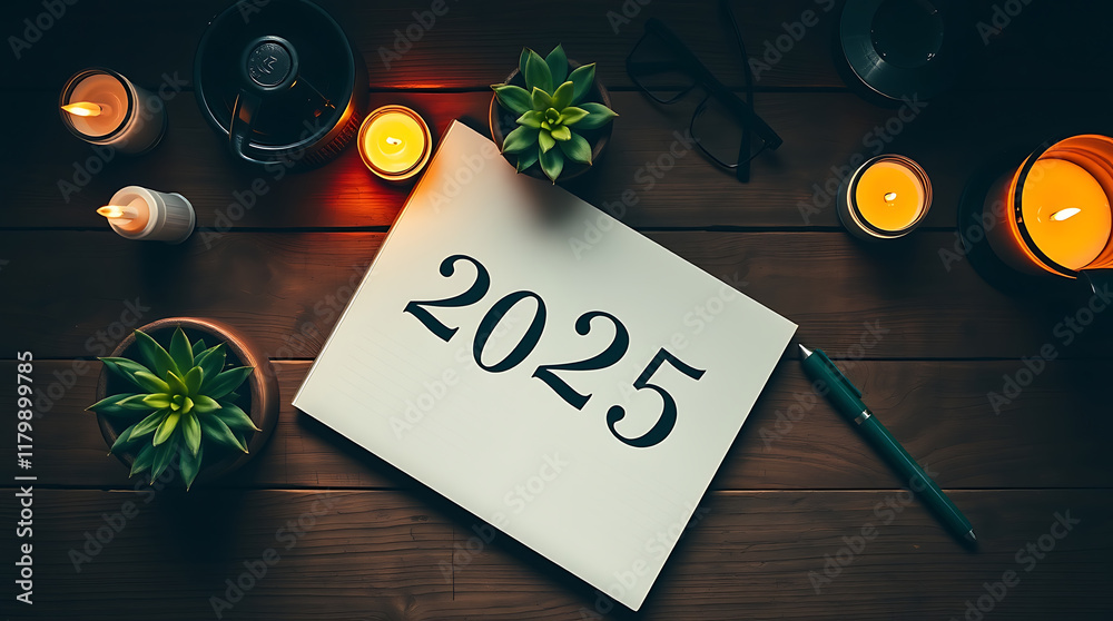 New year resolutions 2025 on desk. 2025 resolutions list with notebook ...