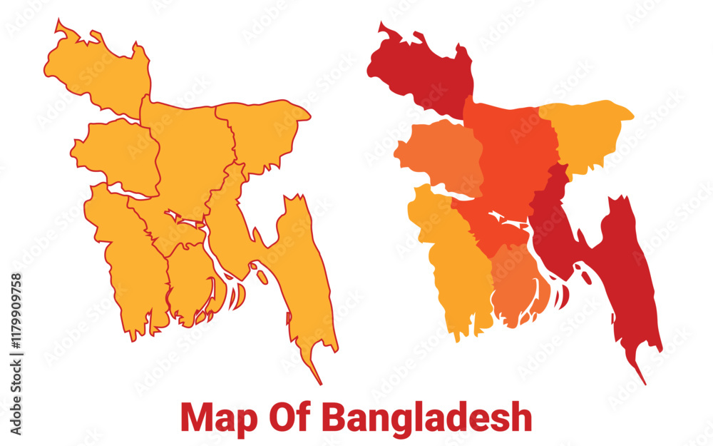 Bangladesh Map Yellow regions orange political map vector Stock Vector ...