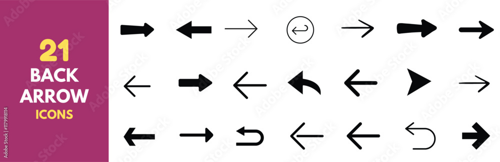 Collection of 21 back arrow icons for UI and UX design. Clean and ...