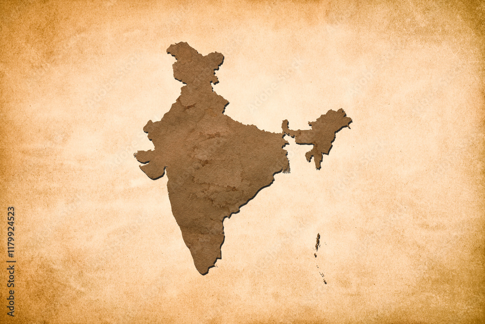 Map of india on a old ancient vintage crack paper background. India ...