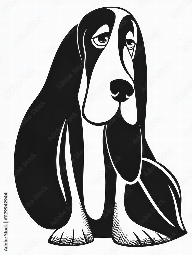 Basset Hound Line Art: A simple yet expressive line art illustration of ...
