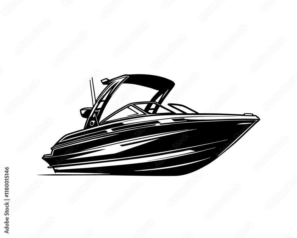 Ski boat silhouette. Clipart image isolated on white background Stock ...
