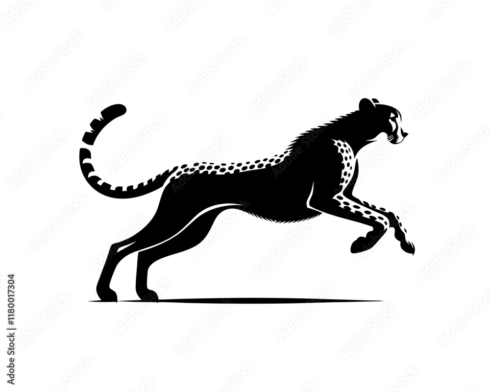 Cheetah silhouette in running pose. Clipart image isolated on white ...