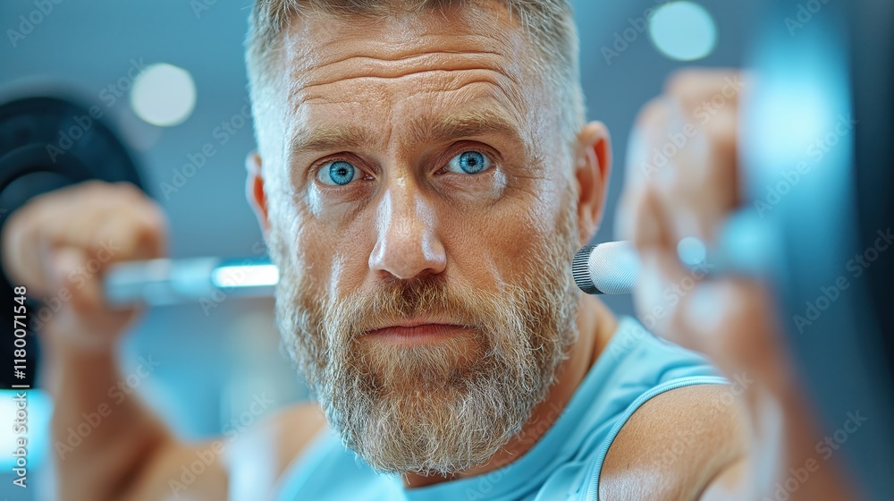 Muscular man pushing limits with intense weightlifting in a well ...