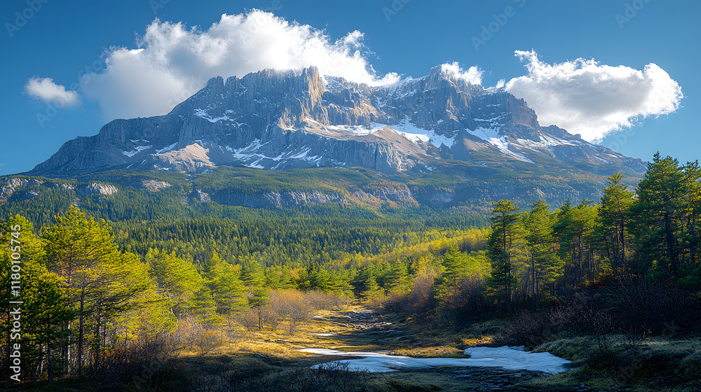 A striking photography of Mount Yamnuska in spring, with patches of ...