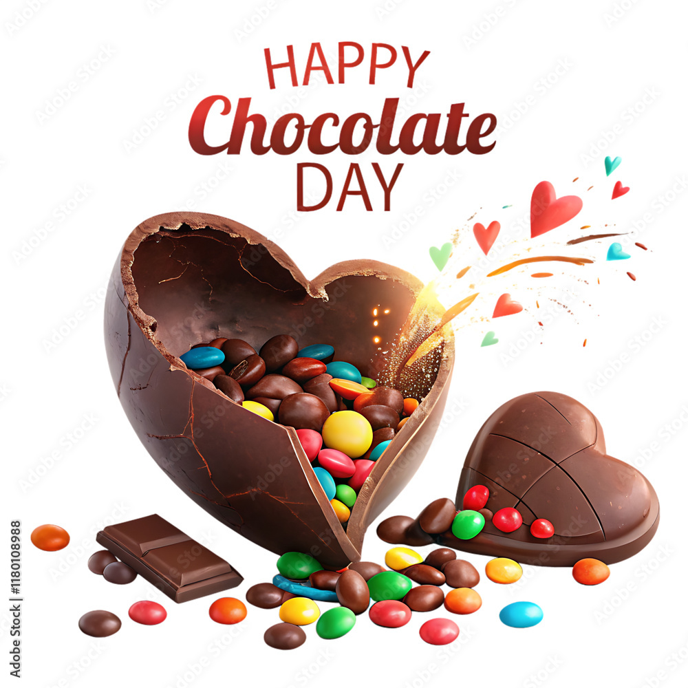 Happy Chocolate Day with giant chocolate heart cracked open with ...