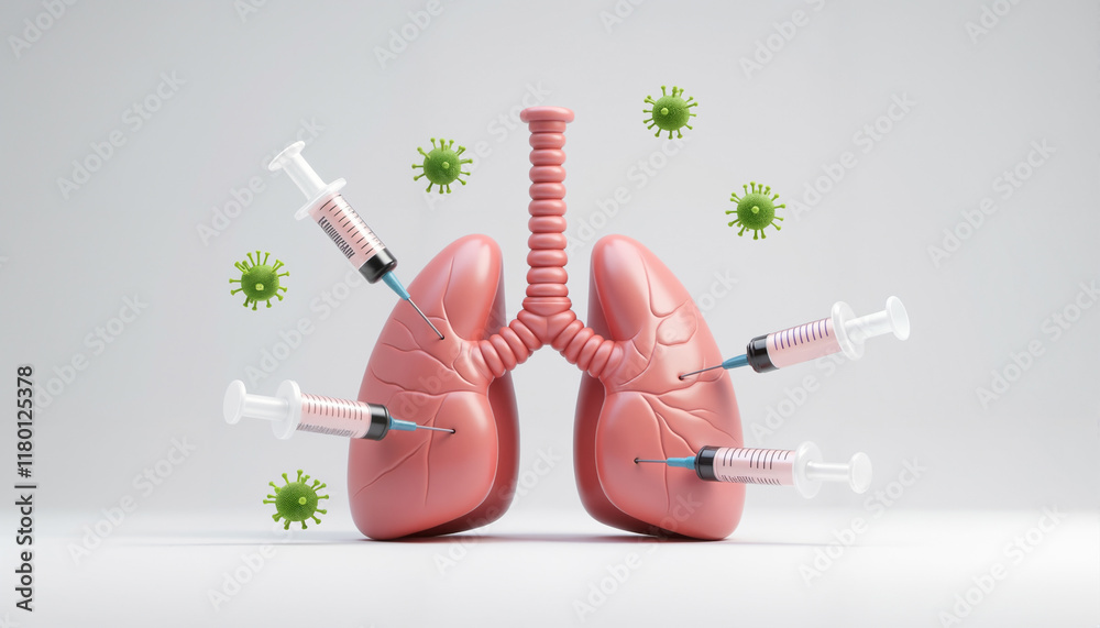3D render of a syringe injecting a lung, Concept of the image is lungs ...