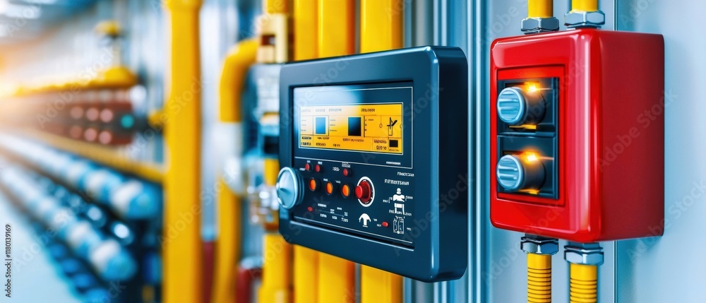 Fire alarm control panel with response indicators and safety features ...