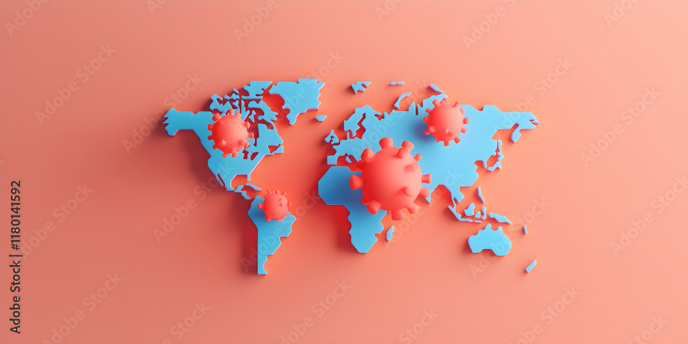 World Cancer Day oncology cure concept. 3D world map with virus icons ...