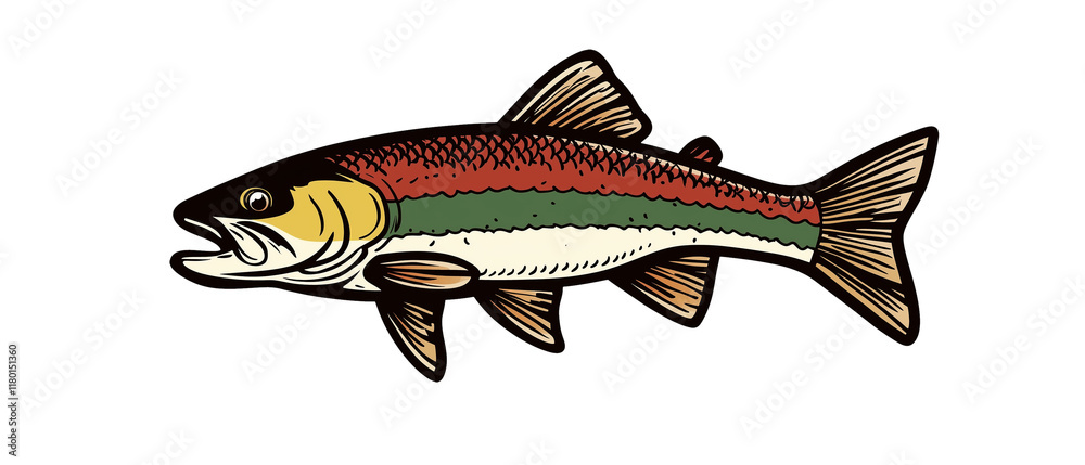Rainbow trout swimming side view with realistic scales, vibrant colors ...