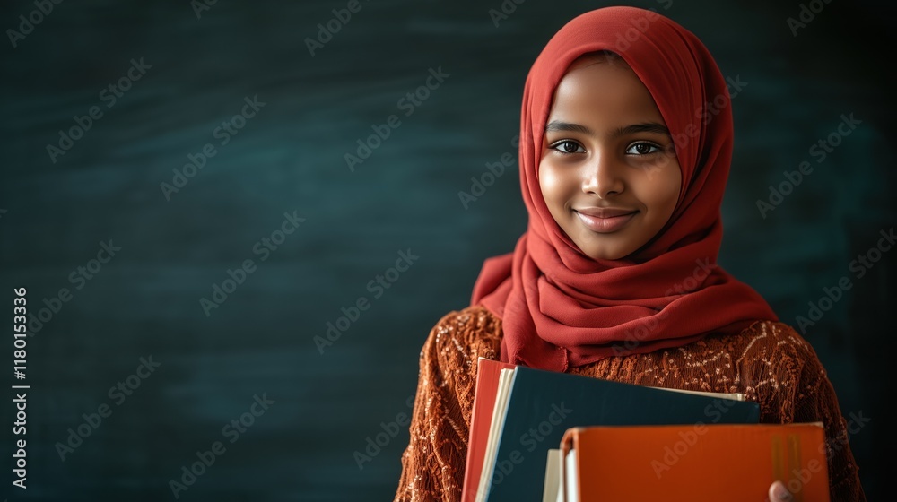 Determined somali female student with books, posing against a clean ...