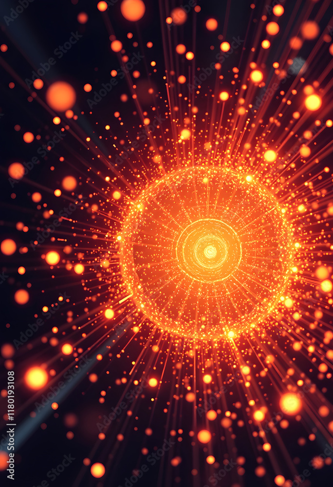 concept of energy particles and light core. 3d illustration, pixel art ...