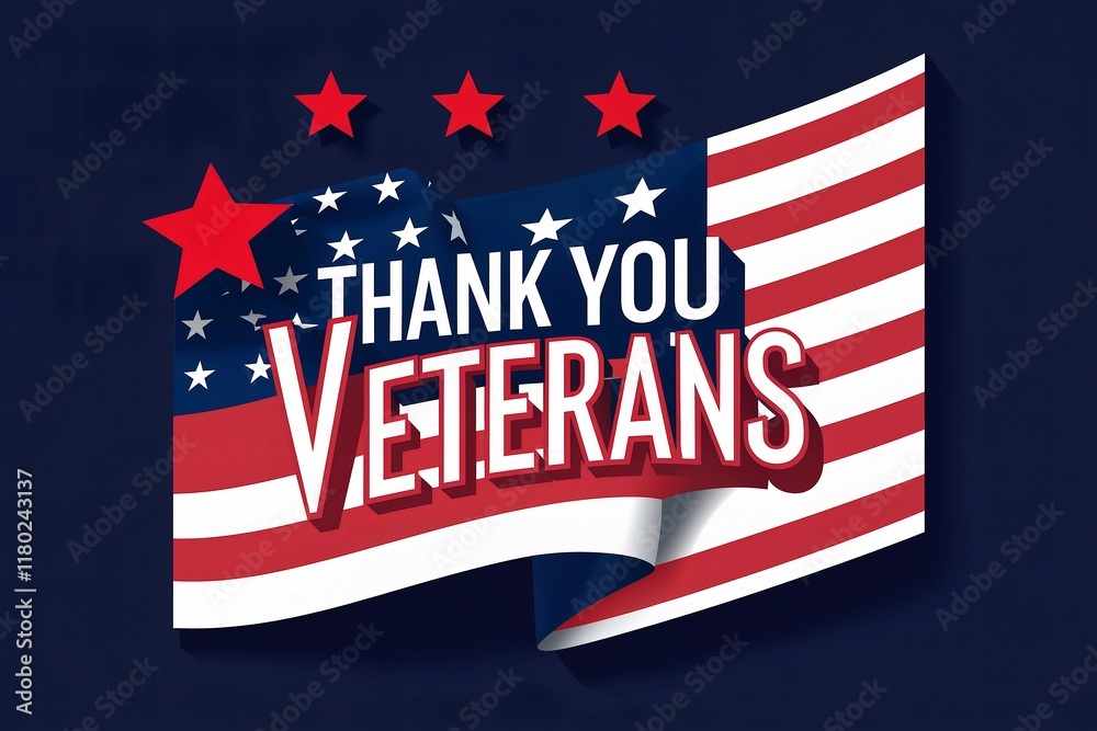 Thank You Veterans: A waving American flag with stars and stripes on a ...