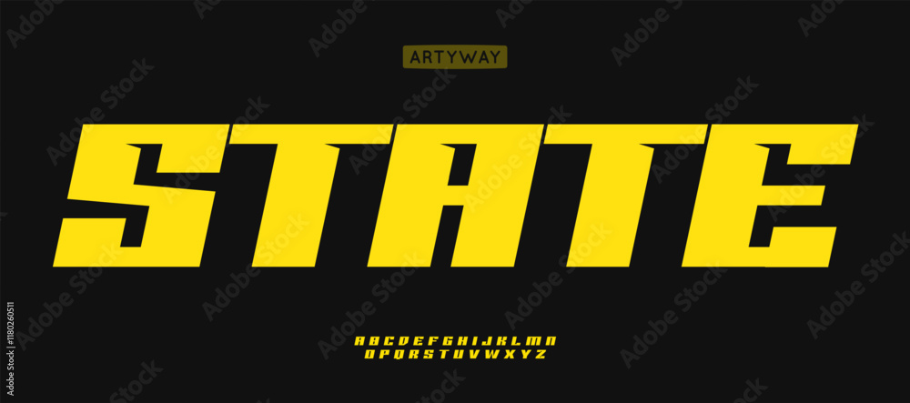 Powerful geometric typography, bold angular letters, modern futuristic ...