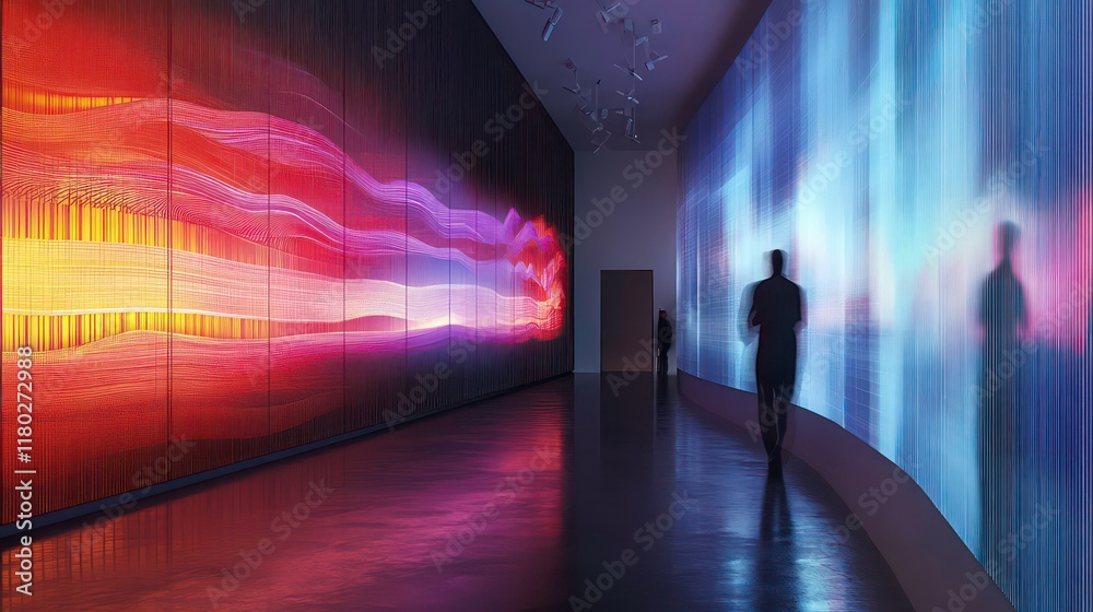 Dynamic color wave installation modern art gallery multimedia artwork ...