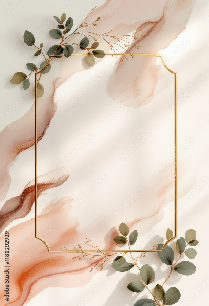 Gold Frame With A Branch And Leaves On Either Side. Wedding Invitation ...