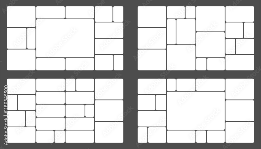 White grid template design, bento box photo frame collage layout. Light ...