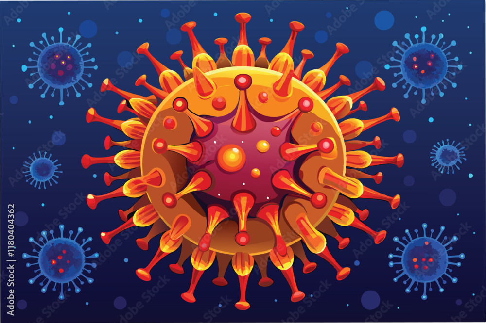 Microscopic view of hmpv virus inside human cell, vibrant colors ...