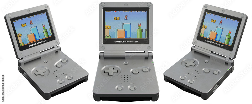 Game Boy Advance SP with Super Mario handheld Console various angles ...
