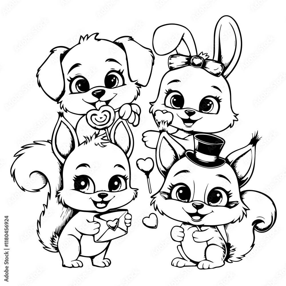 animals valentines day coloring pages for kids and adults bold and easy ...