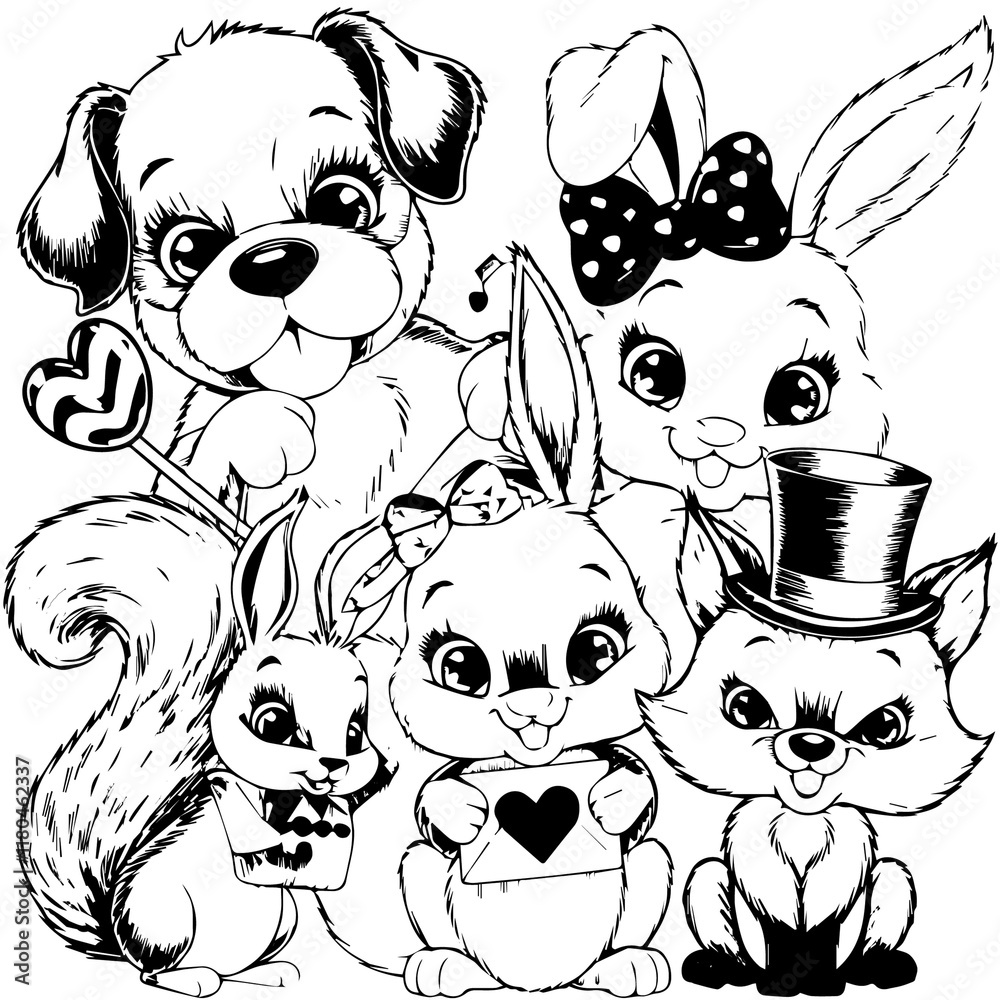 animals valentines day coloring pages for kids and adults bold and easy ...