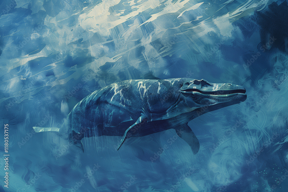 Mosasaurus massive marine predator swimming along the ocean floor in a ...