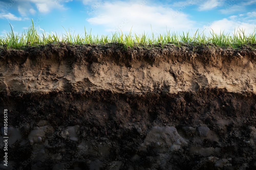 Grass, Soil Layers, Earth's Crust, Ground Composition, Detailed View ...