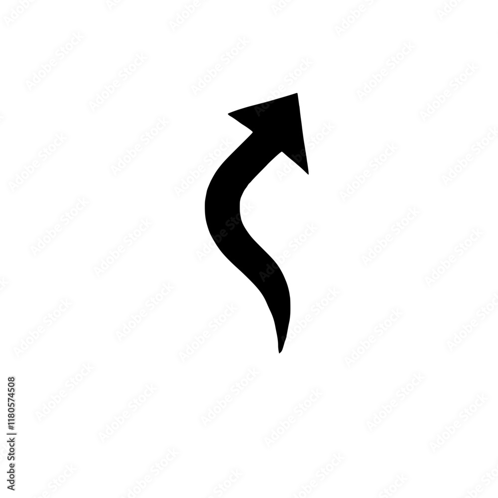 Curvy Arrow Upwards: A bold, black arrow curves upwards, symbolizing ...