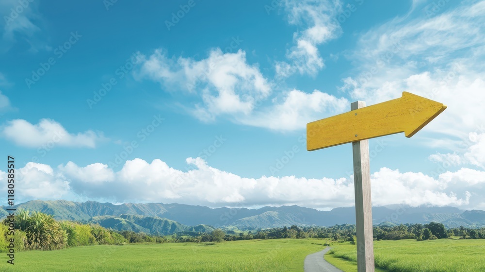 Vivid yellow right arrow sign, guiding your path to success and ...