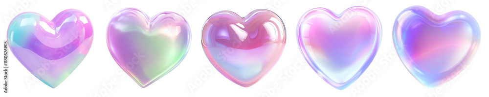 3d gradient heart shape png cut out element set, transparent background ...