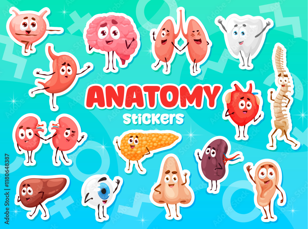 Vector de Stock Cartoon human organ characters stickers pack. Human ...