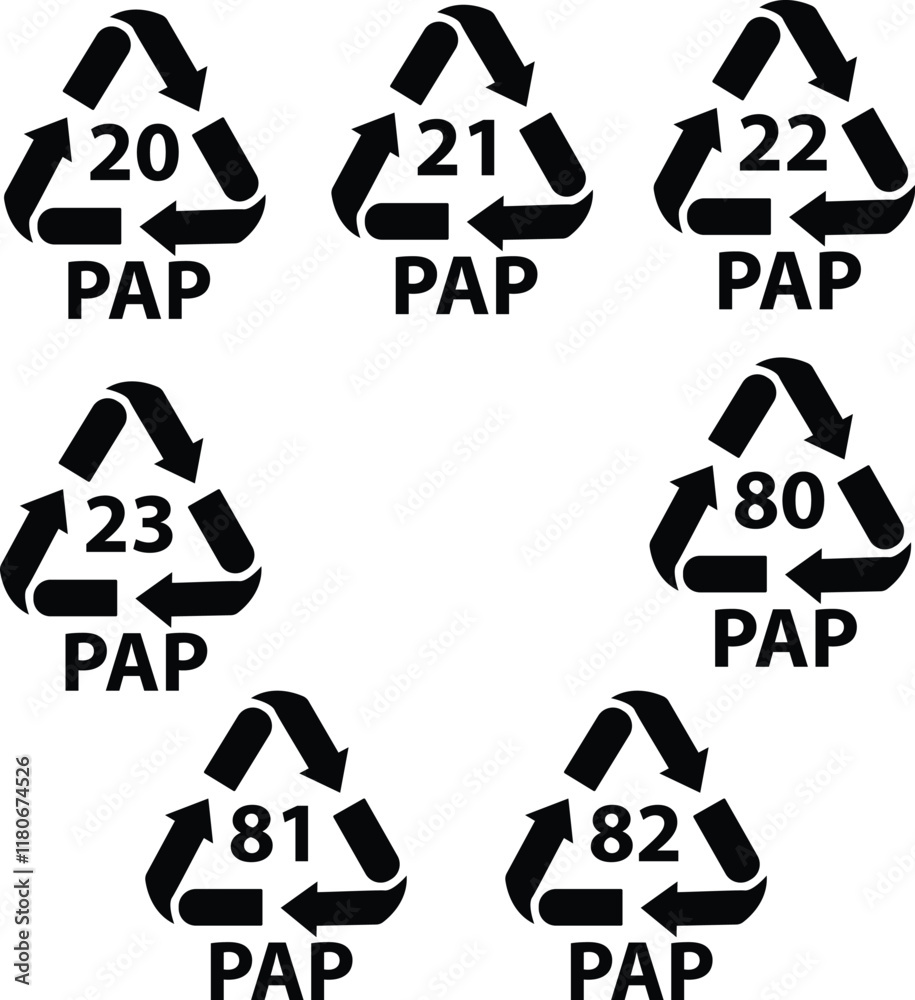 Paper recycling sign. Paper recycling codes set. Ecological recycling ...