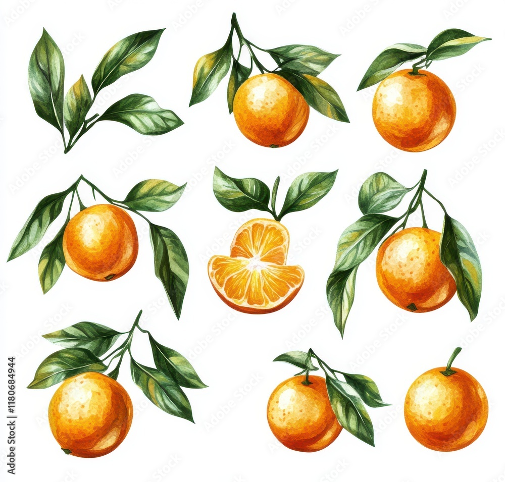 Vibrant Hand-Drawn Illustration of Oranges with Leaves Perfect for Use ...