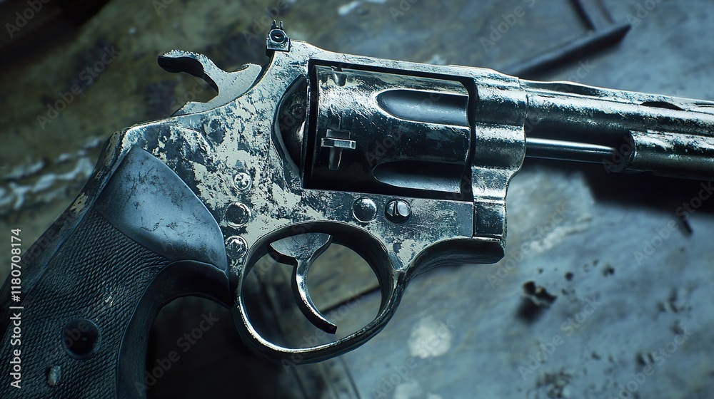 Vintage Weathered Revolver: A Detailed Close-Up Stock Illustration ...