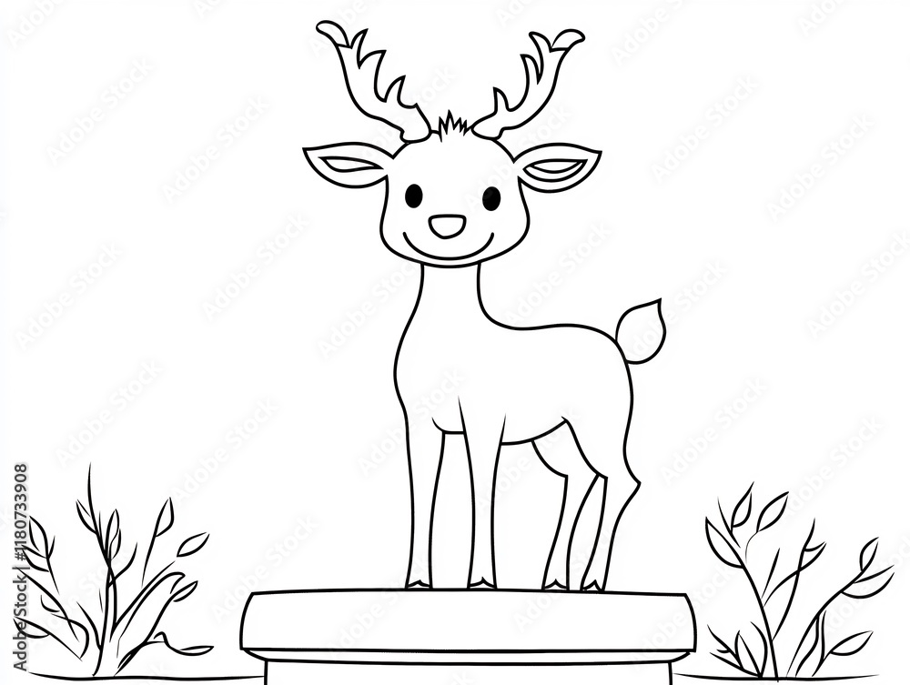 Charming Hand-Drawn Reindeer Illustration: Simple Line Art of a ...