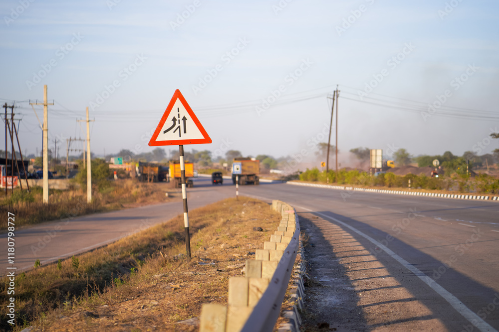 Pedestrian crossing warning sign, Highway traffic view, Road safety ...