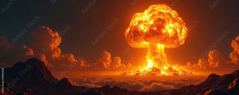 Atomic inferno unleashes a massive golden mushroom cloud into the air ...